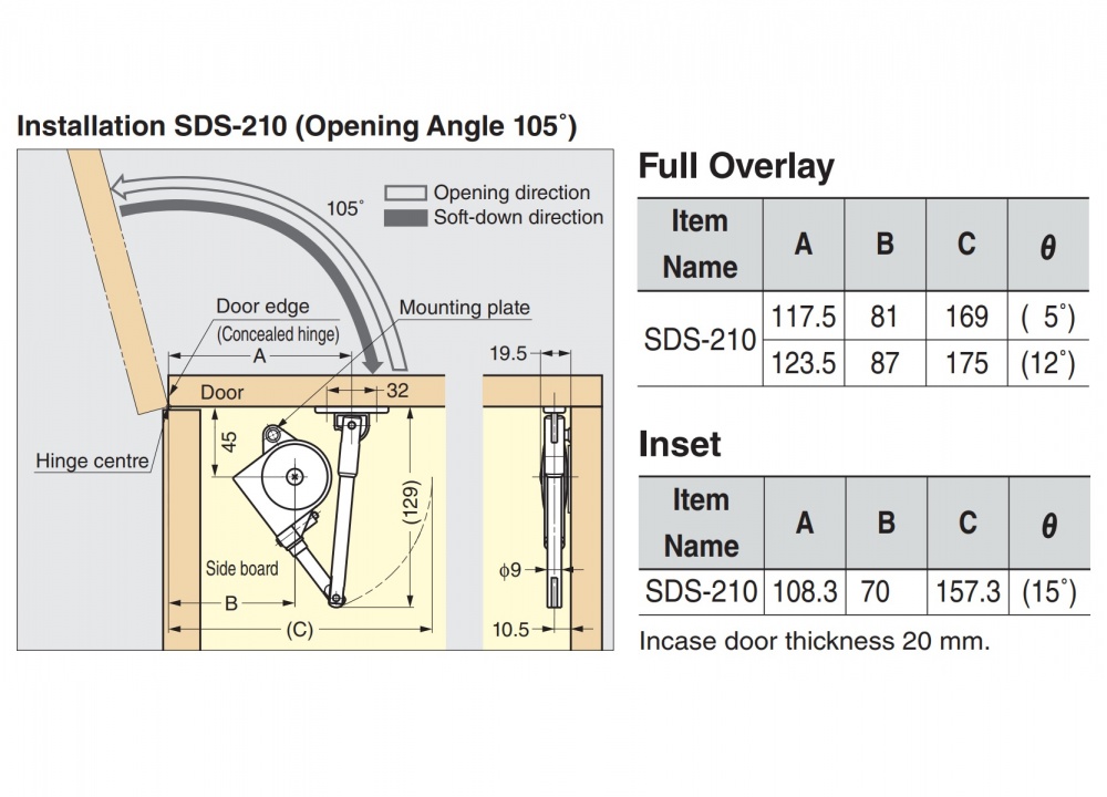 Lid Stay 105 Degree Open with Soft Close SDS-210 - solmer.co.uk